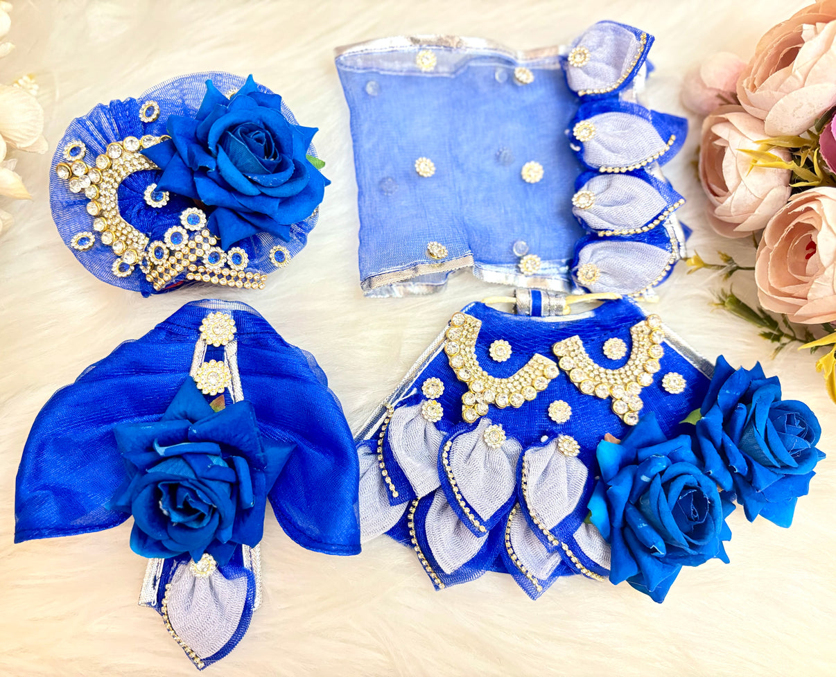 Laxmi ji & Ganesh ji Set Blue Rose Lehenga & Dhoti - 7 piece set ...